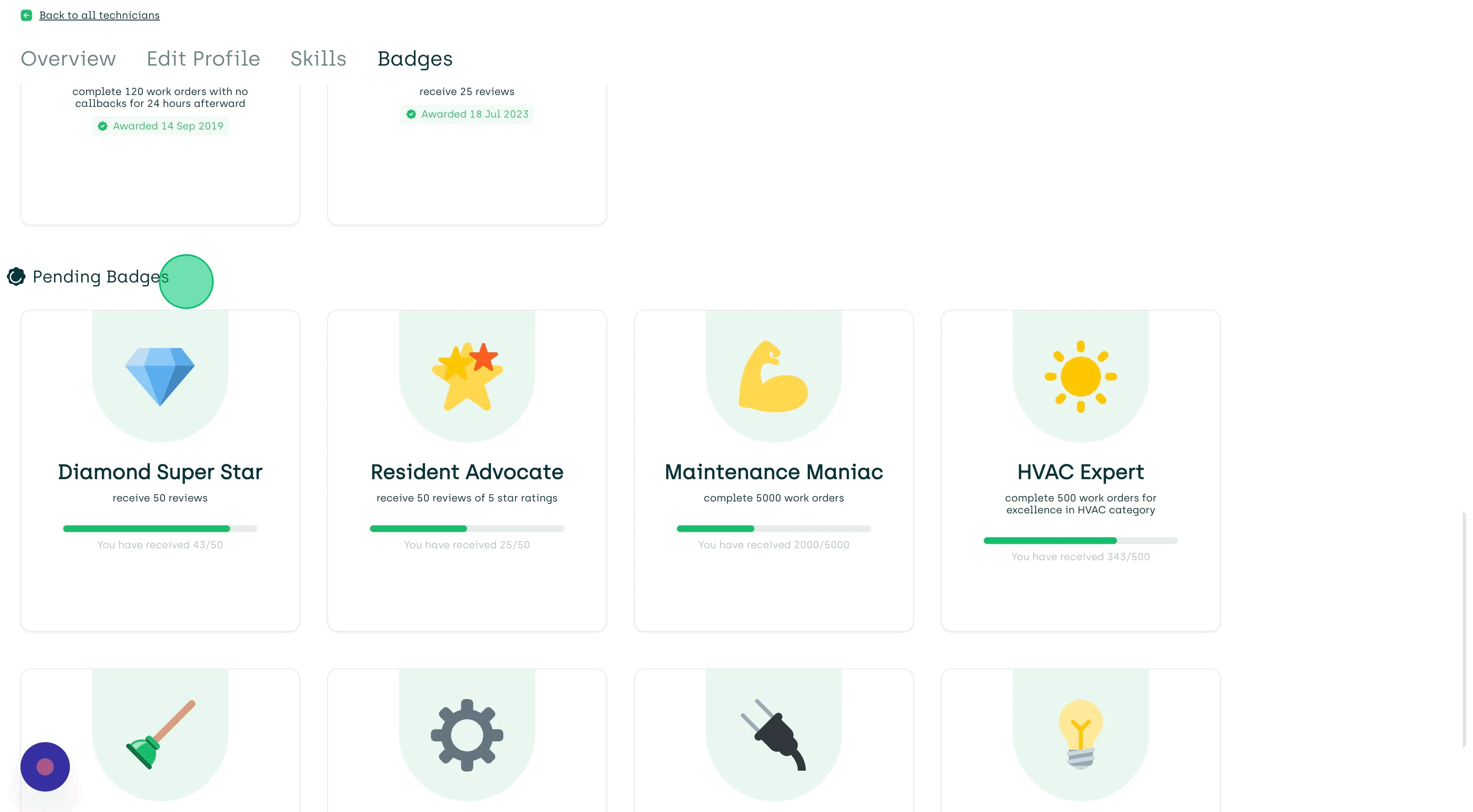 Technician: Badges Tab